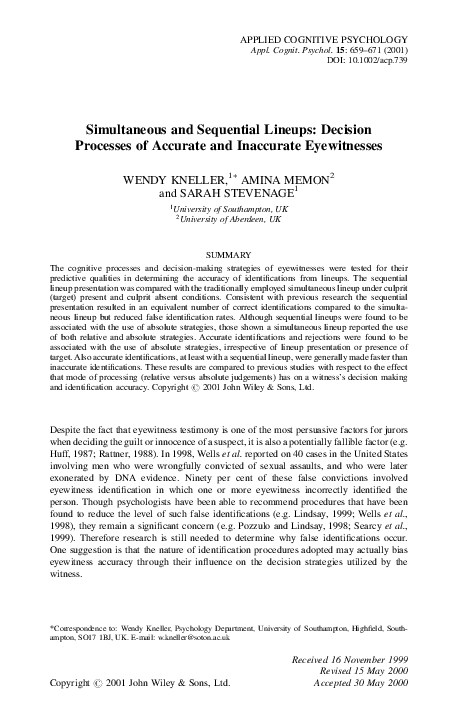 (PDF) Simultaneous and sequential lineups: Decision processes of ...