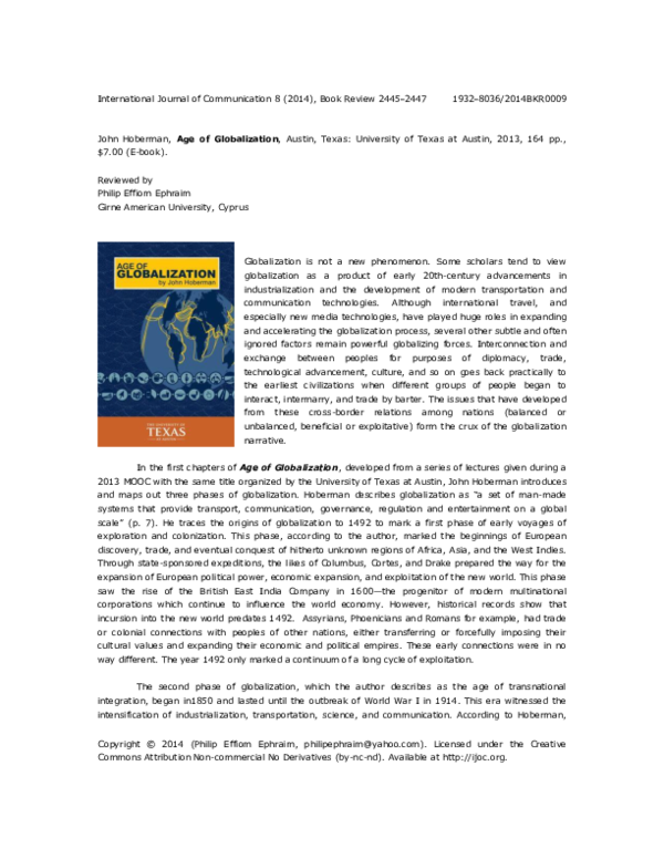 (PDF) Book Review: Age of Globalization - John Hoberman