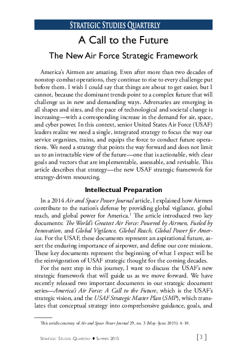 (PDF) A Call to the Future The New Air Force Strategic Framework ...