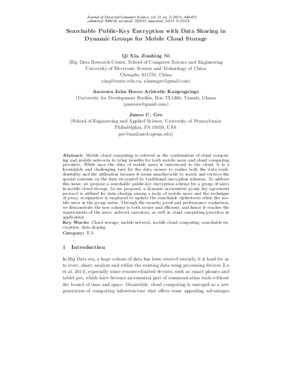 Pdf Searchable Public Key Encryption With Data Sharing In Dynamic