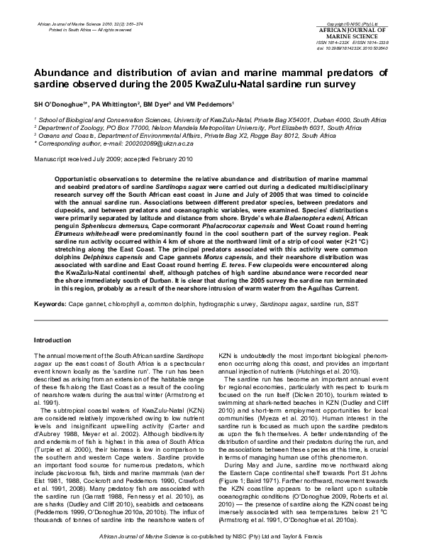(PDF) Abundance and distribution of avian and marine mammal predators ...