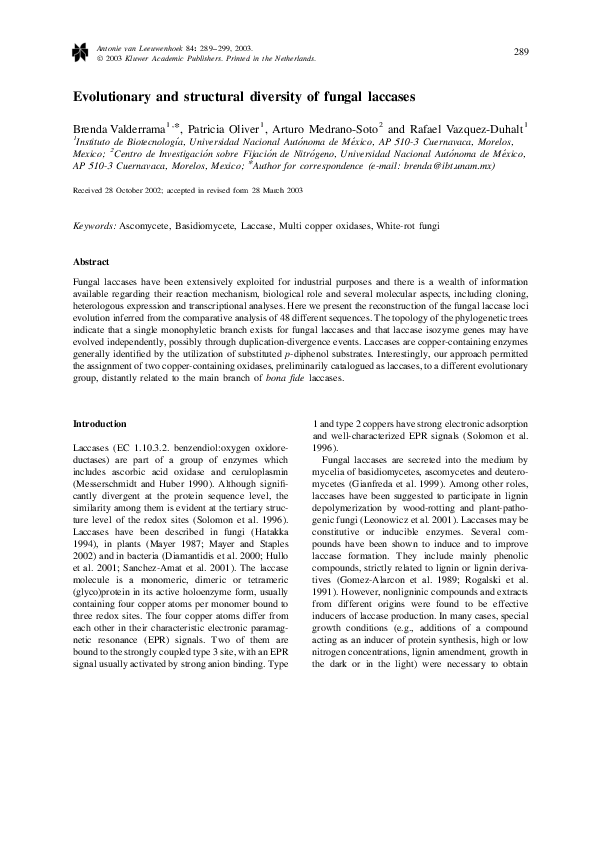 (PDF) Evolutionary and structural diversity of fungal laccases