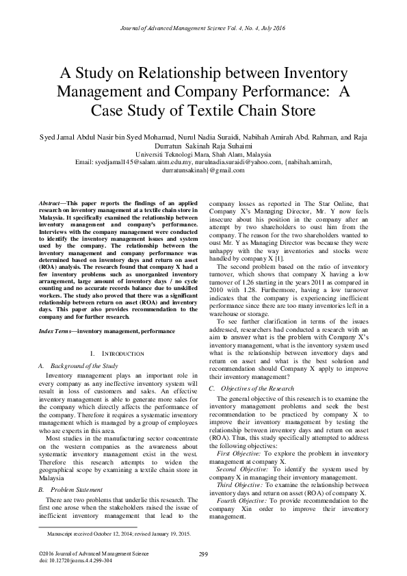 (PDF) A Study on Relationship between Inventory Management and Company ...