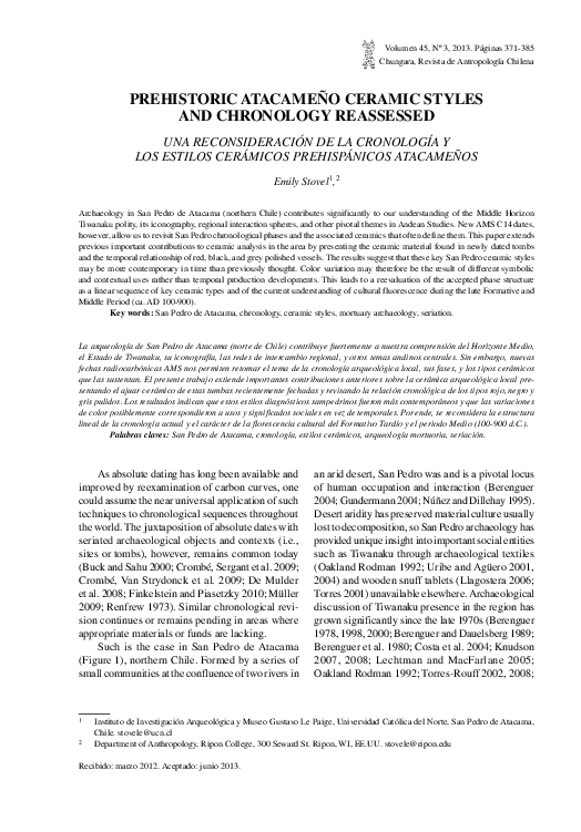 (PDF) Prehistoric Atacameño Ceramic Styles and Chronology Reassessed