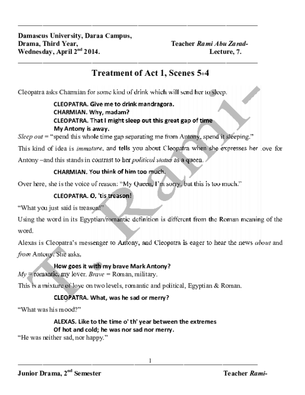 (PDF) Antony and Cleopatra, Lecture7