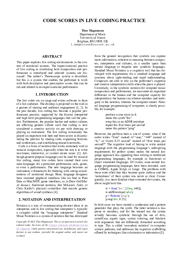 (PDF) Code Scores in Live Coding Practice