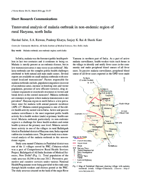 (PDF) Transversal analysis of malaria outbreak in non-endemic region of ...