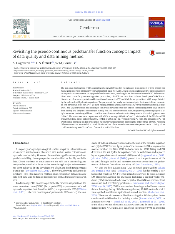 (PDF) Revisiting the pseudo continuous pedotransfer function concept: Impact of data quality and ...