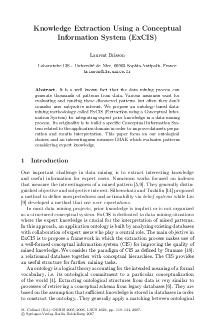 PDF Knowledge Extraction Using A Conceptual Information System ExCIS Laurent BRISSON PDF Knowledge Extraction Using A Conceptual Information System ExCIS Laurent BRISSON