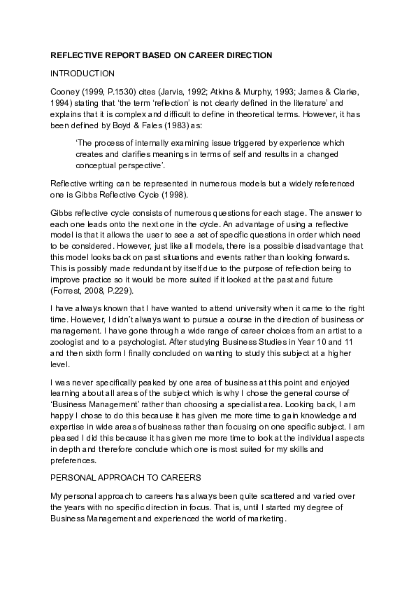 (DOC) Reflective Report Based on Career Direction