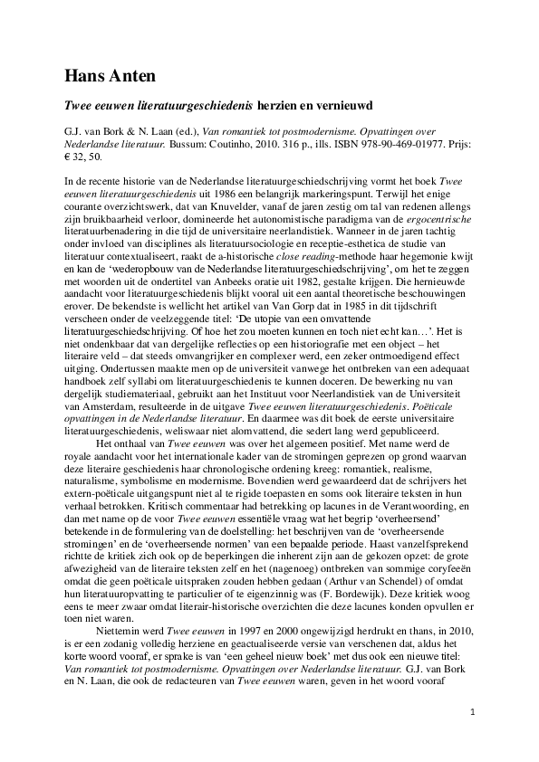 (PDF) 'Twee eeuwen literatuurgeschiedenis' herzien en vernieuwd. Over ...