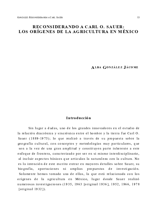 (DOC) “Reconsiderando a Carl O. Sauer: los Orígenes de la Agricultura ...