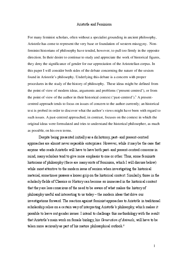 (DOC) Aristotle and Feminism
