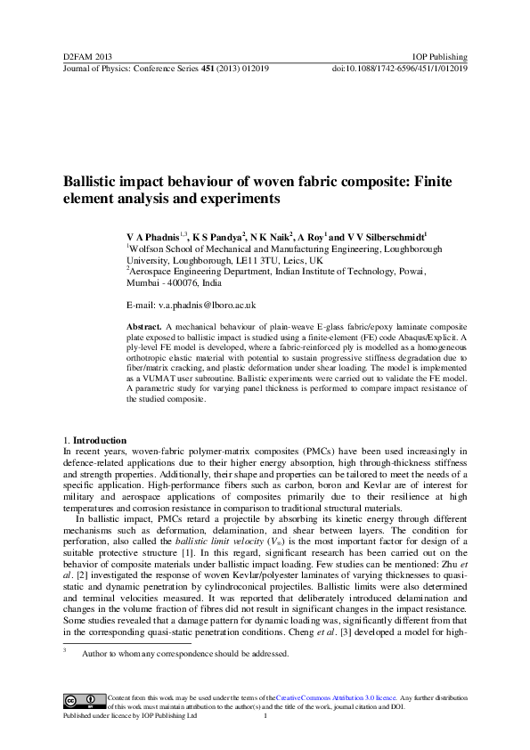 Pdf Ballistic Impact Analysis Of Fabric Composites