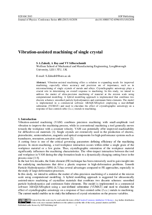 (PDF) Vibration-assisted machining of single crystal