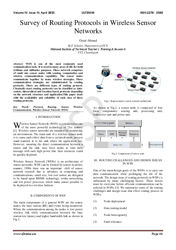 Pdf Survey Of Routing Protocols In Wireless Sensor Networks 