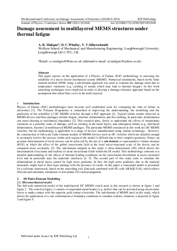 (PDF) Damage assessment in multilayered MEMS structures under thermal fatigue