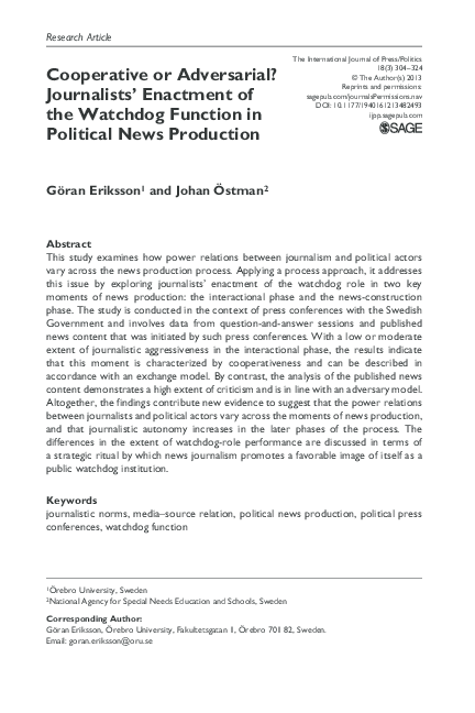 (PDF) Cooperative or adversarial? Journalists' enactment of the ...
