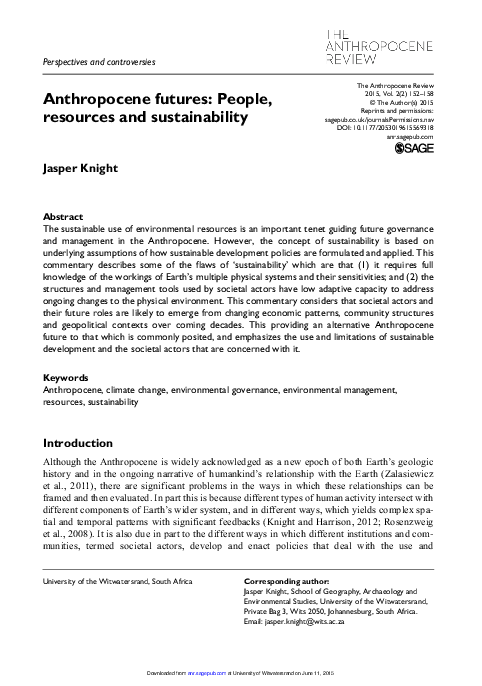 (PDF) Anthropocene Futures: people, resources and sustainability