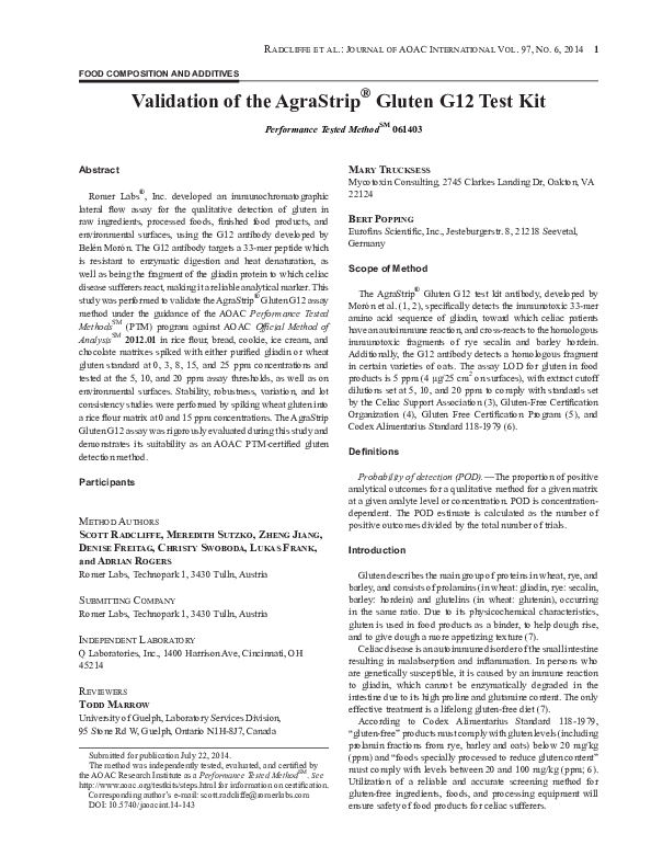 (PDF) Validation of the AgraStrip® gluten G12 test kit