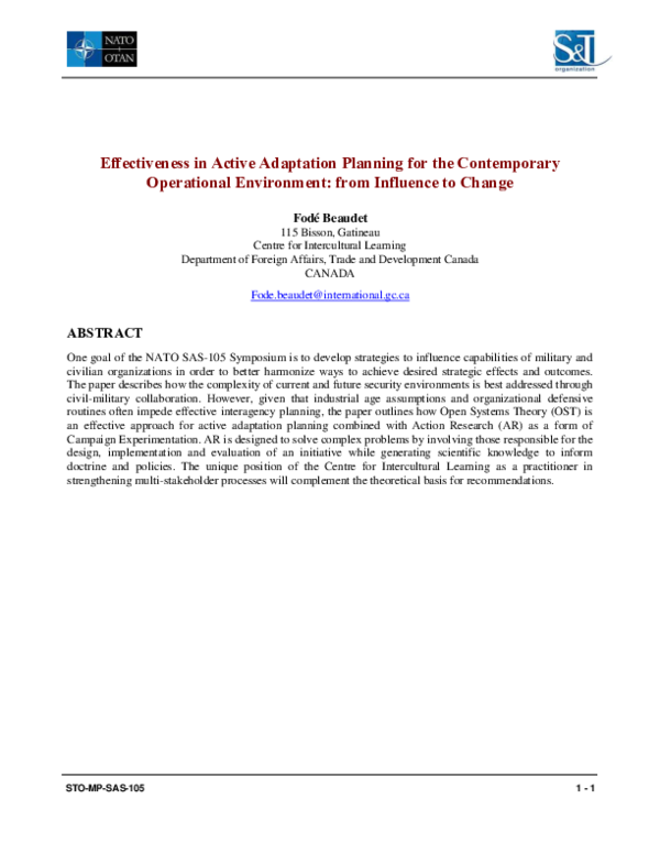 (PDF) Effectiveness in Active Adaptation Planning for the Contemporary ...