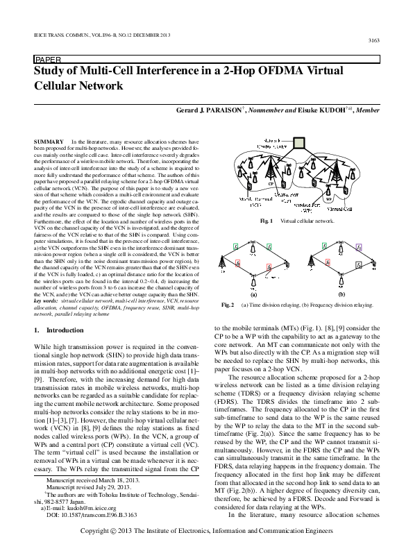 (PDF) Study of Multi-Cell Interference in a 2-Hop OFDMA Virtual Cellular Network