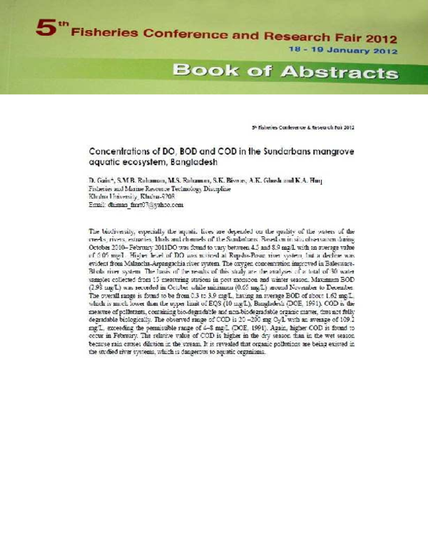 (PDF) Concentrations of DO, BOD and COD in the Sundarbans mangrove ...