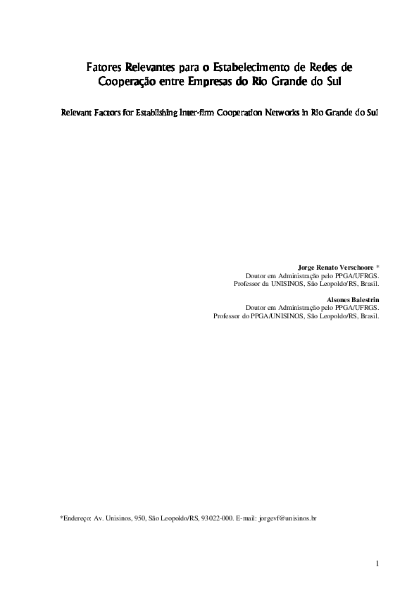 (PDF) Relevant Factors for Establishing Inter-Firm Cooperation Networks