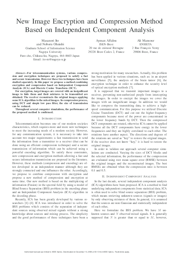 (PDF) New Image Encryption and Compression Method Based on Independent Component Analysis