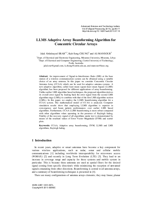 Pdf Llms Adaptive Array Beamforming Algorithm For Concentric Circular Arrays