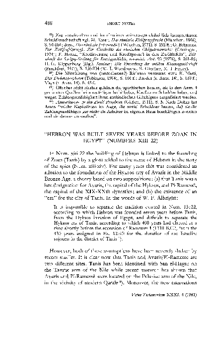 (PDF) "Hebron was built seven years before Zoan in Egypt" (Numbers XIII ...