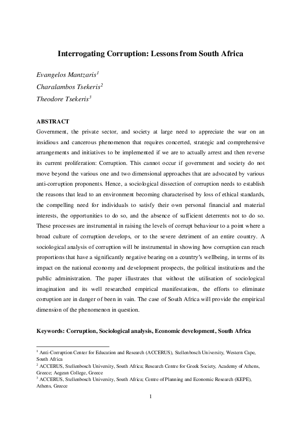 (PDF) Interrogating Corruption: Lessons from South Africa
