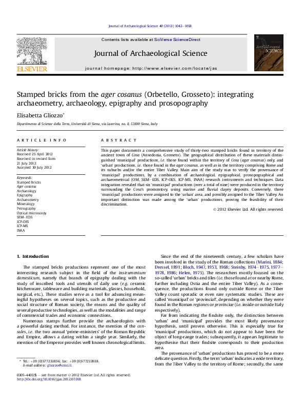 (PDF) Stamped bricks from the ager cosanus (Orbetello, Grosseto ...