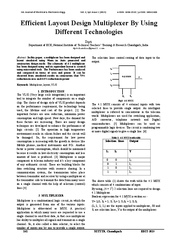 Pdf Efficient Layout Design Multiplexer By Using Different Technologies