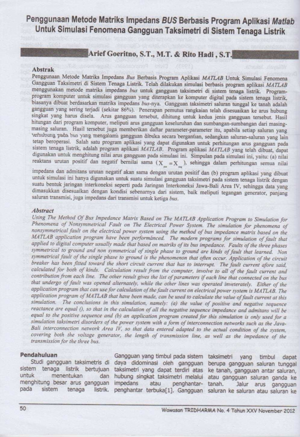 (PDF) PENGGUNAAN METODE MATRIKS IMPEDANS BUS BERBASIS PROGRAM APLIKASI ...