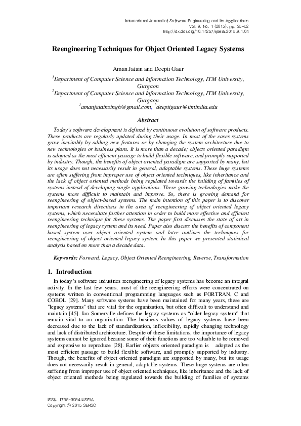 (PDF) Reengineering Techniques for Object Oriented Legacy Systems