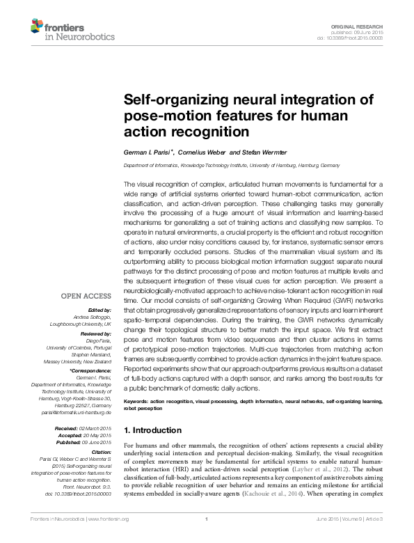 (PDF) Self-organizing neural integration of pose-motion features for human action recognition