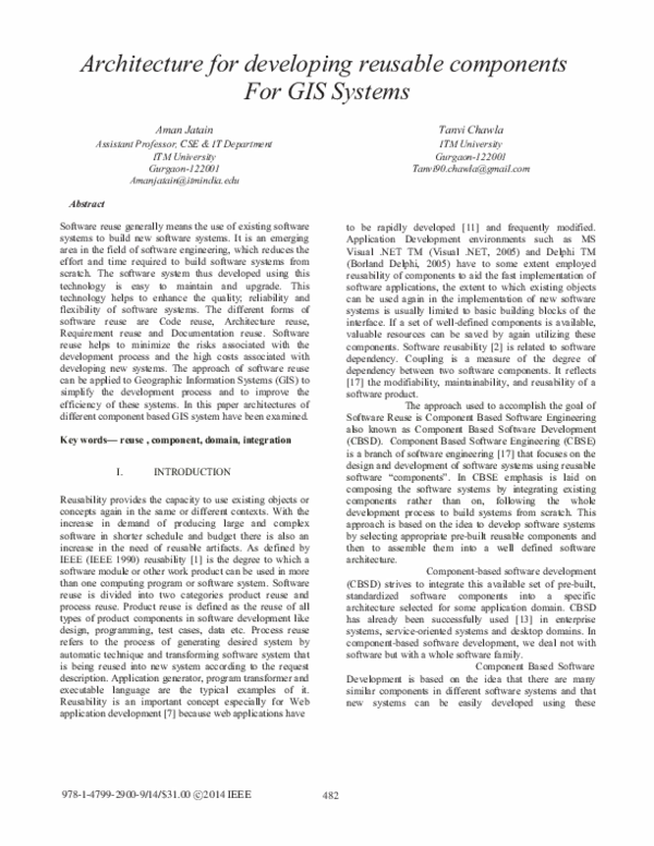 (PDF) Architecture for developing reusable components For GIS Systems