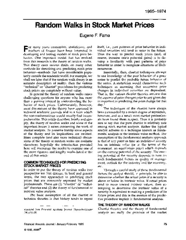 (PDF) Random Walks in Stock Market Prices