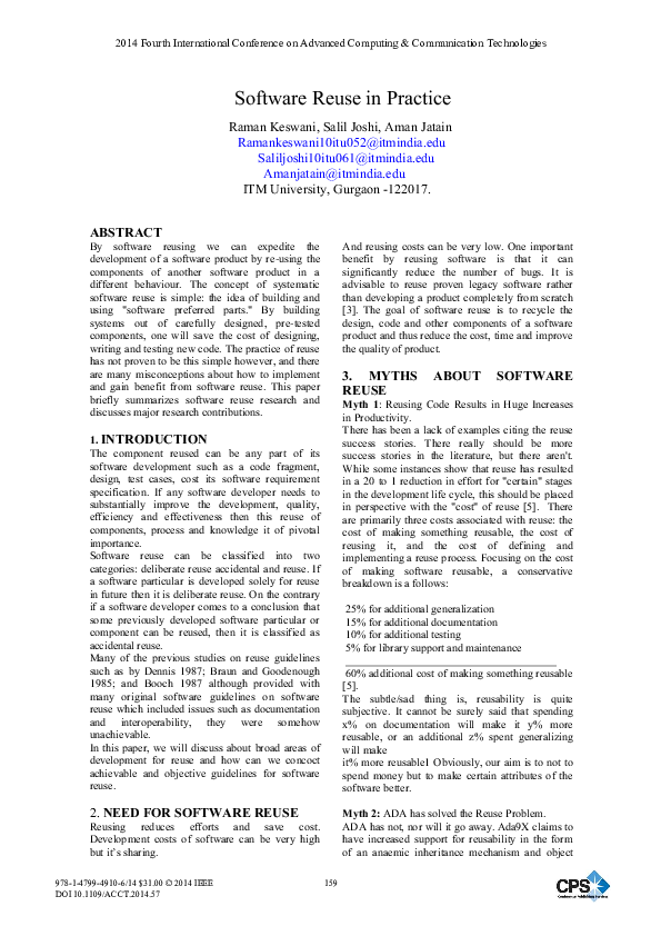 (PDF) Software Reuse in Practice