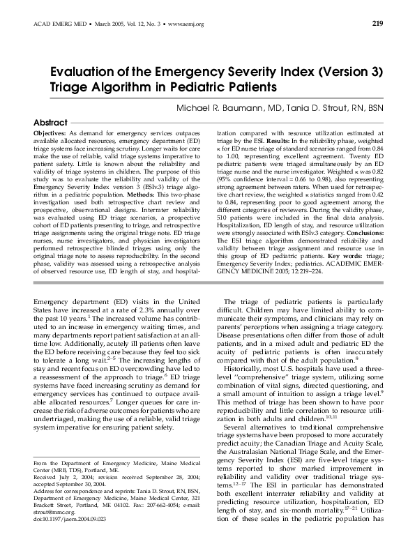 (PDF) Reliability and validity of the emergency severity index triage ...