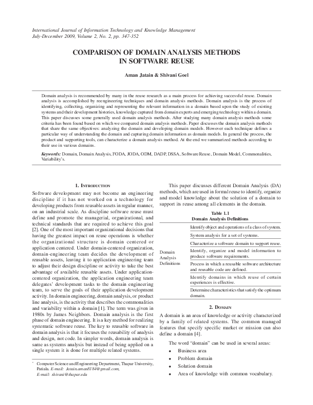 (PDF) COMPARISON OF DOMAIN ANALYSIS METHODS IN SOFTWARE REUSE