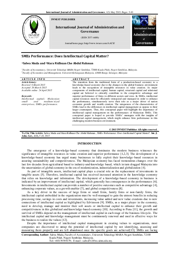 (PDF) SMEs Performance: Does Intellectual Capital Matter?