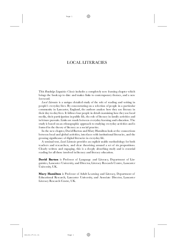 (PDF) Local Literacies: Reading and Writing in One Community