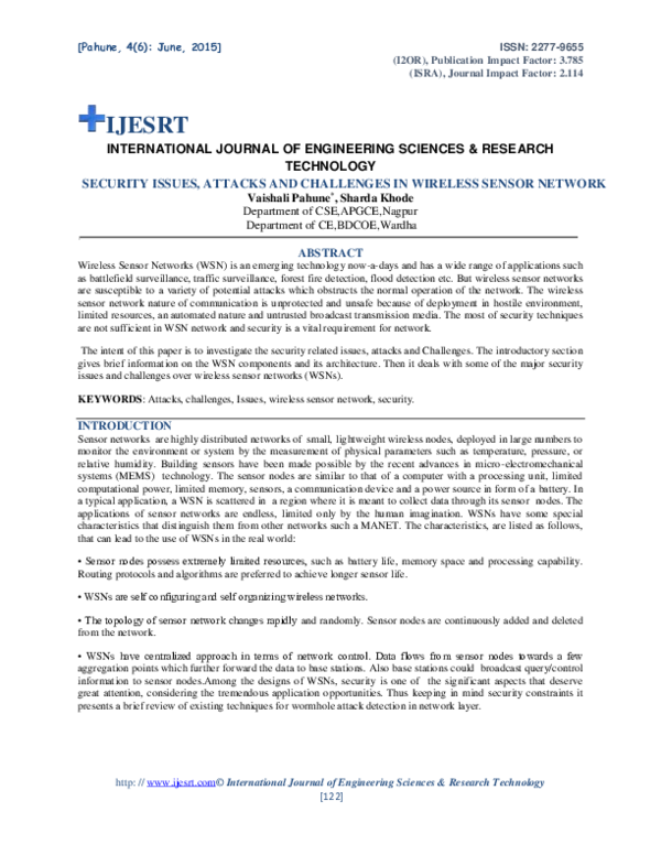 Pdf Security Issues Attacks And Challenges In Wireless Sensor Network