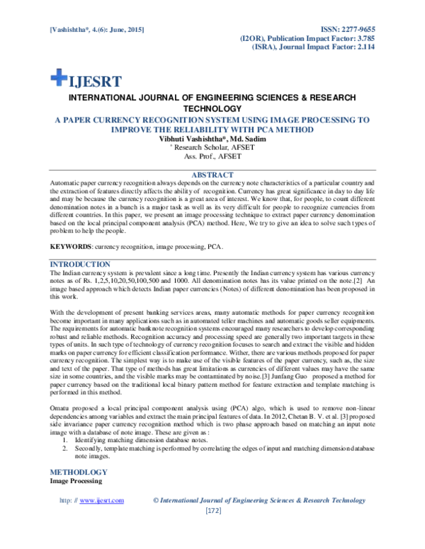 (PDF) A PAPER CURRENCY RECOGNITION SYSTEM USING IMAGE PROCESSING TO IMPROVE THE RELIABILITY WITH ...