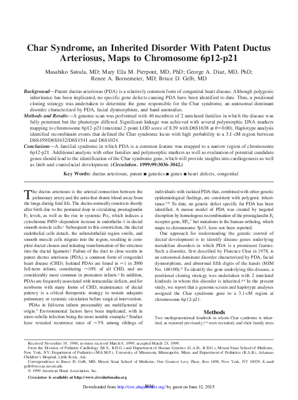 (PDF) Char Syndrome, an Inherited Disorder With Patent Ductus ...