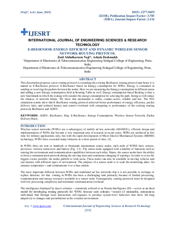 Pdf Beesensor Energy Efficient And Dynamic Wireless Sensor Network Routing Protocol