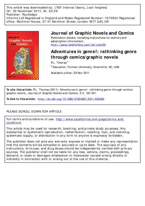 (PDF) Adventures in genre!: rethinking genre through comics/graphic novels