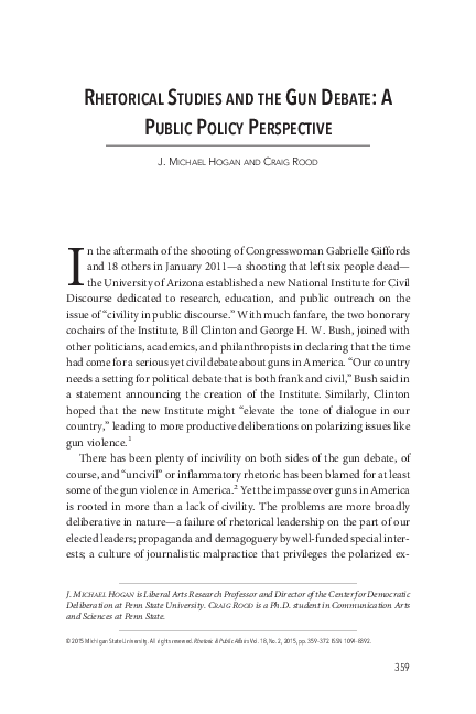 (PDF) Rhetorical Studies and the Gun Debate: A Public Policy Perspective
